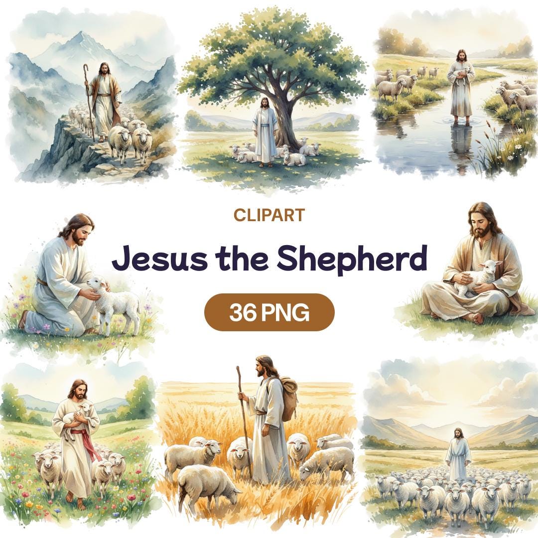 Jesus Shepherd Clipart, 36 Watercolor Good Shepherd PNG, Lamb of God ...
