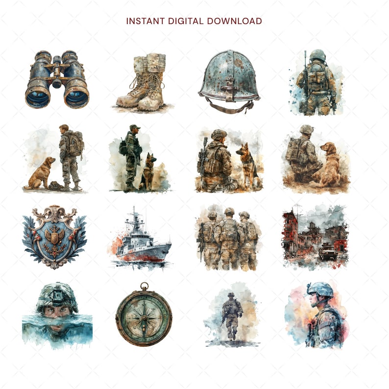 Military Clipart, Watercolor Soldier PNG Digital Transparent Bundle ...