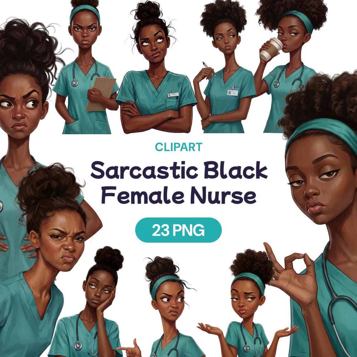 Sarcastic Black Female Nurse Clipart, Funny African American RN PNG ...