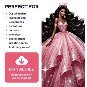 Black Pink Princess Clipart, Watercolor African American Girl With ...