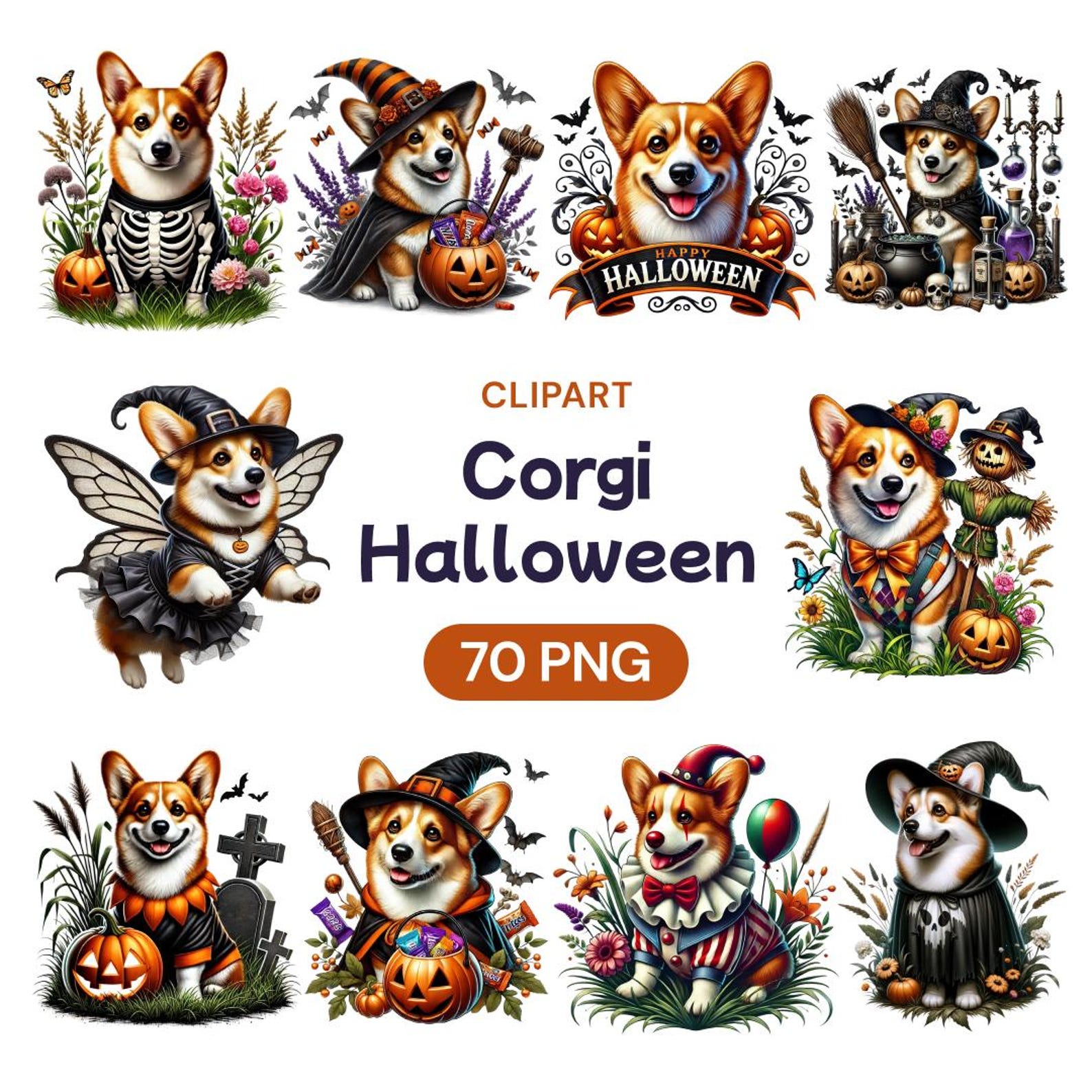 Corgi Halloween Clipart, Spooky Dog Butt Watercolor PNG Illustration ...