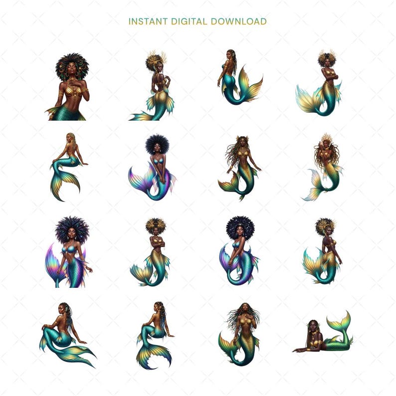 Black Mermaid PNG Clipart, Ethereal African American Siren, Stunning ...