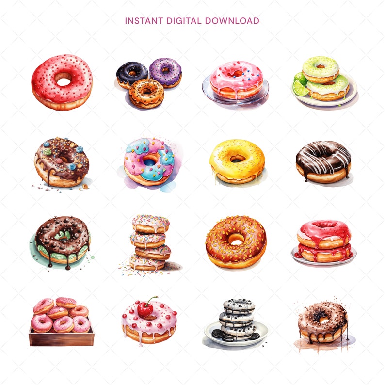 Watercolor Donut Clipart, Glazed Doughnut Transparent PNG Bundle, Sweet ...