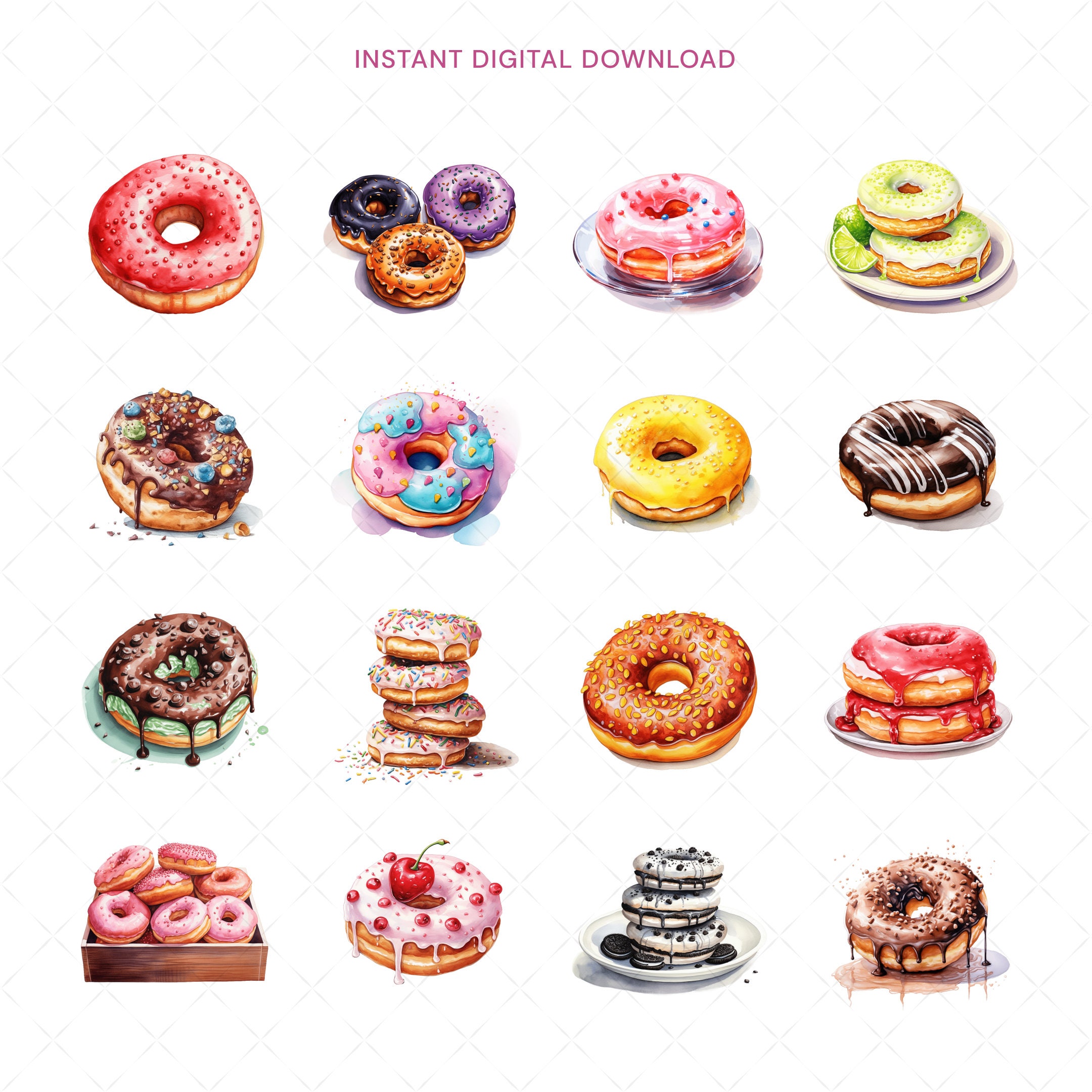 Watercolor Donut Clipart, Glazed Doughnut Transparent PNG Bundle, Sweet ...