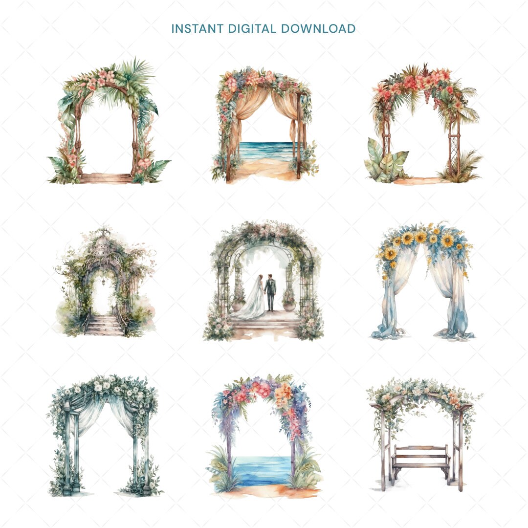 Wedding Arch Clipart, Watercolor Floral Archway Transparent PNG Digital ...
