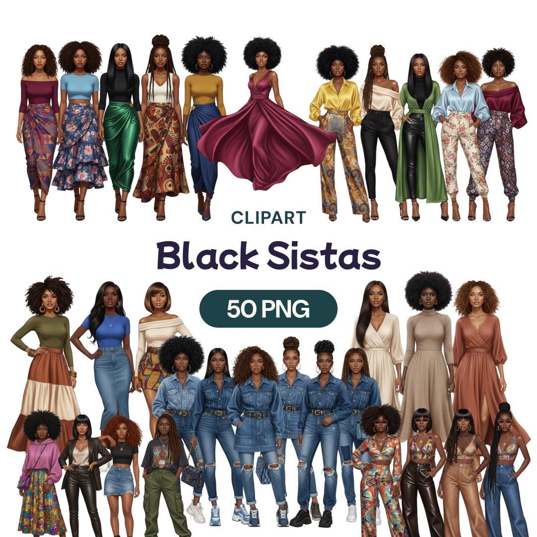 Black Sistas Clipart, 50 African American Women PNG, Best Friend ...