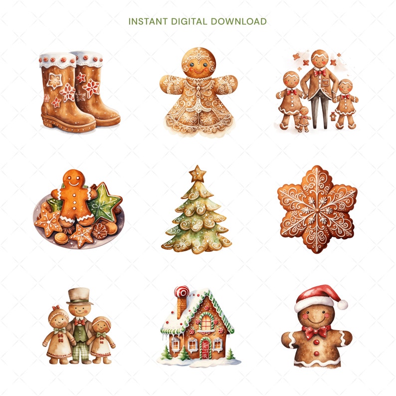 Watercolor Gingerbread Man Clipart, Christmas Cookie PNG Bundle ...