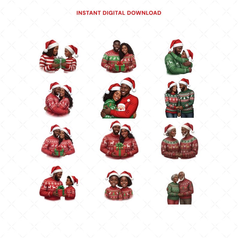 Black Family Christmas Clipart, African American First Xmas Eve Holiday ...