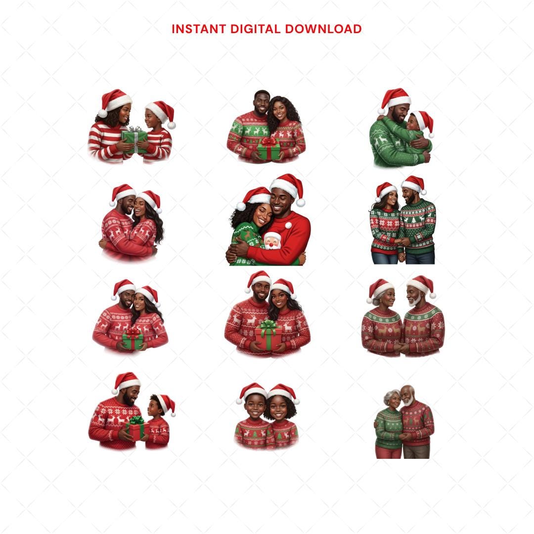 Black Family Christmas Clipart, African American First Xmas Eve Holiday ...