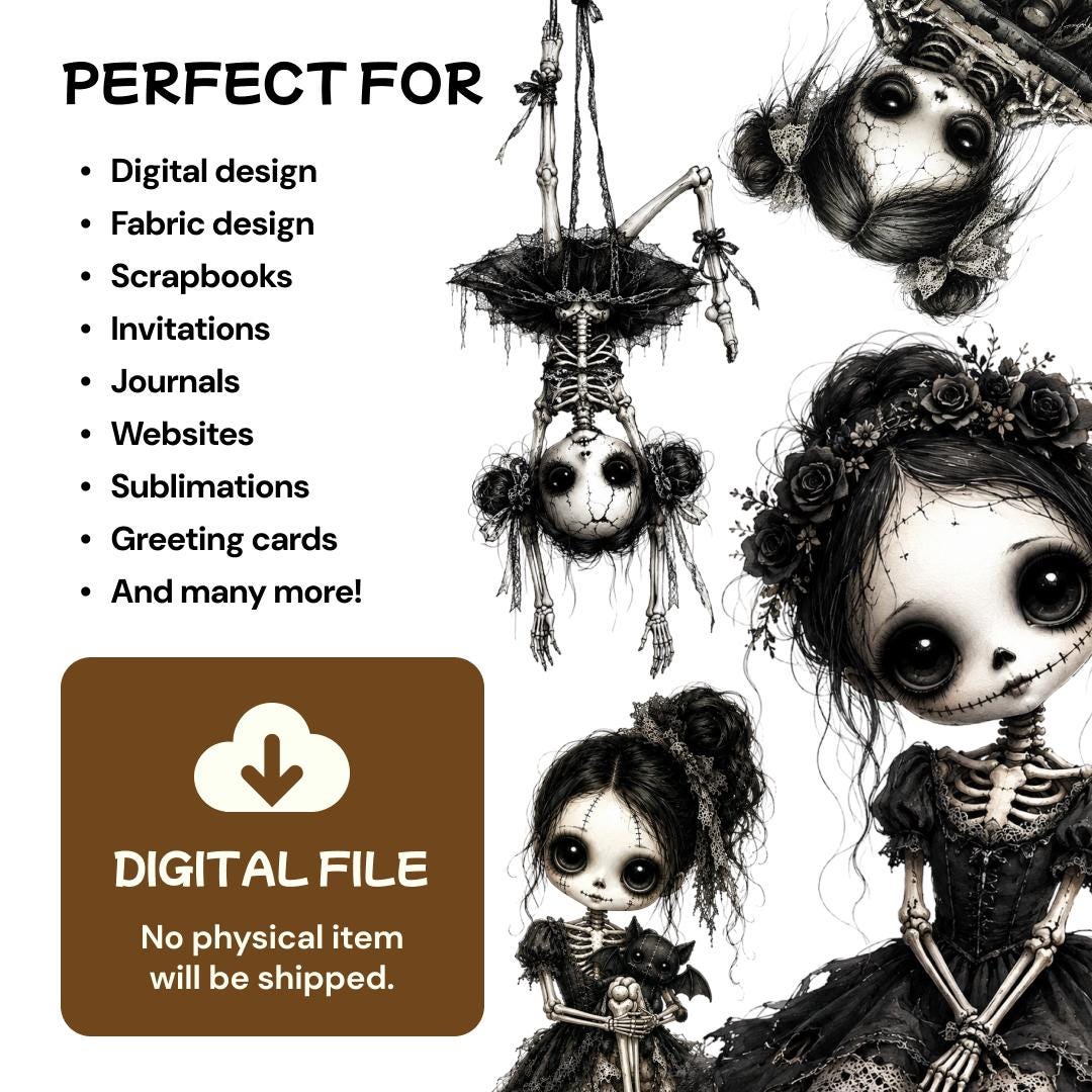 Gothic Creepy Doll Clipart, Dark Fantasy PNG, Spooky Marionette Graphic ...