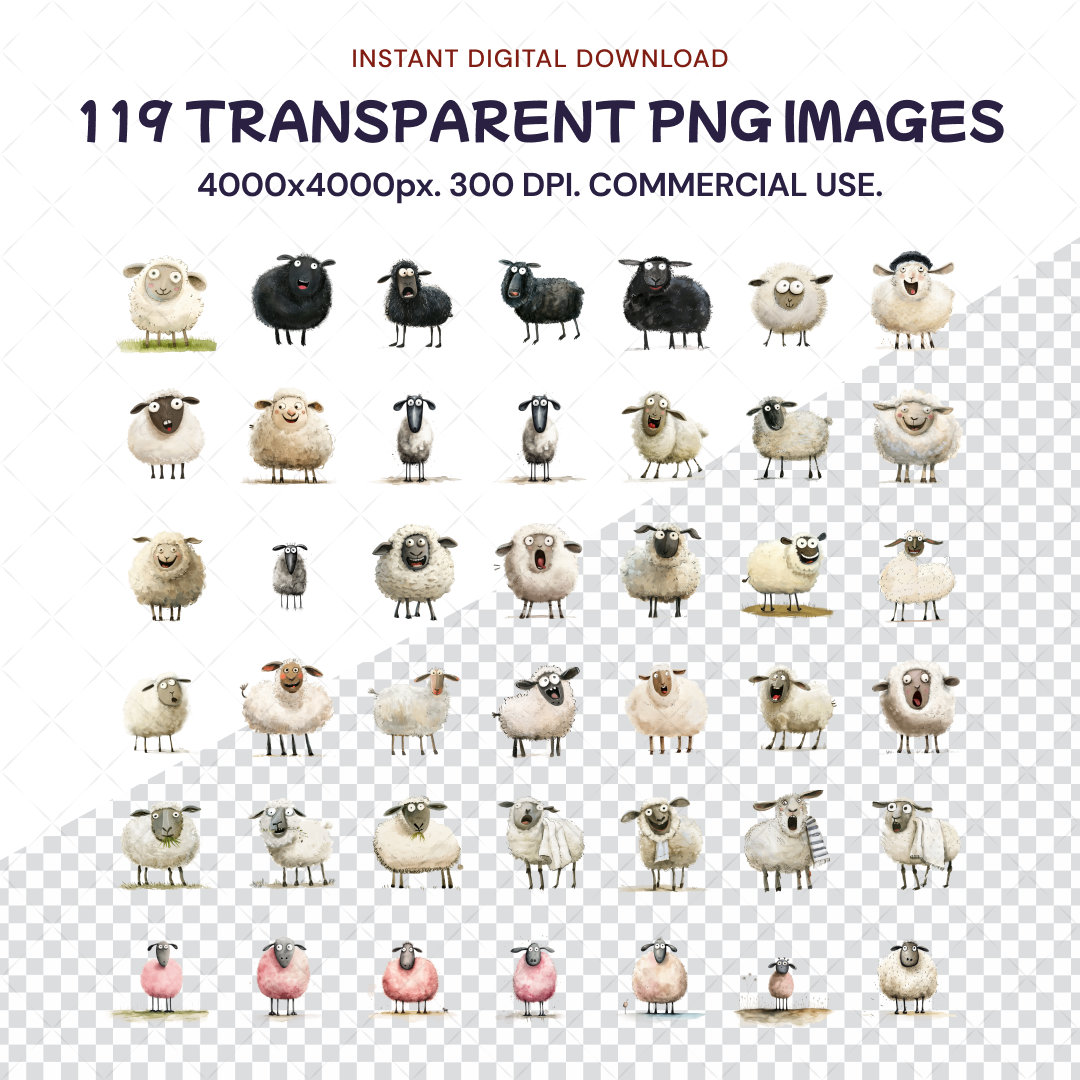 Funny Sheep Clipart, Cute Watercolor Quirky Farm Animal, PNG Digital ...