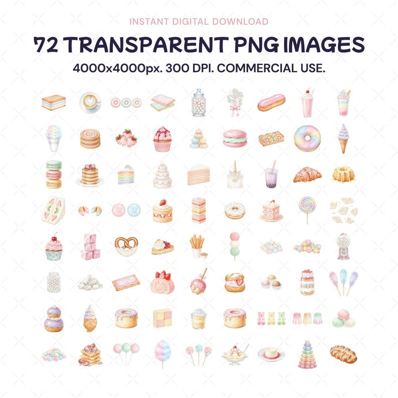 Pastel Sweets Clipart, Cute Dessert PNG, Macaron Donut Cake Bundle ...