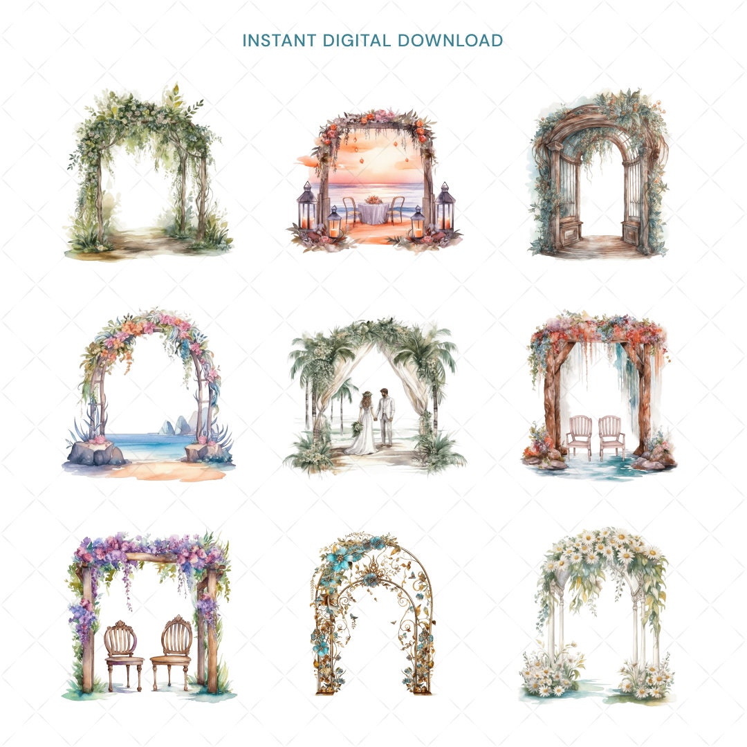 Wedding Arch Clipart, Watercolor Floral Archway Transparent PNG Digital ...