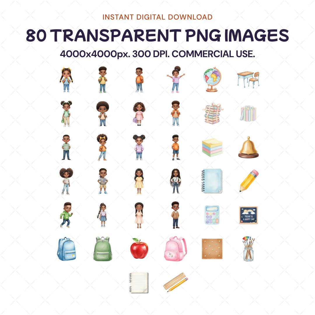 Black School Kids Clipart, 80 African American Children PNG, Back to ...