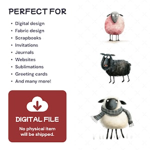 Funny Sheep Clipart, Cute Watercolor Quirky Farm Animal, PNG Digital ...