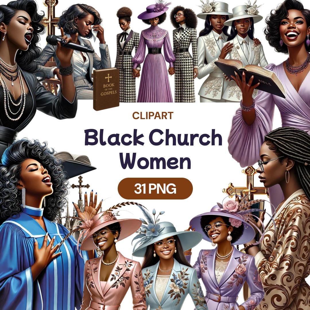 Black Women at Church Praying Clipart, African American Female Devotee ...