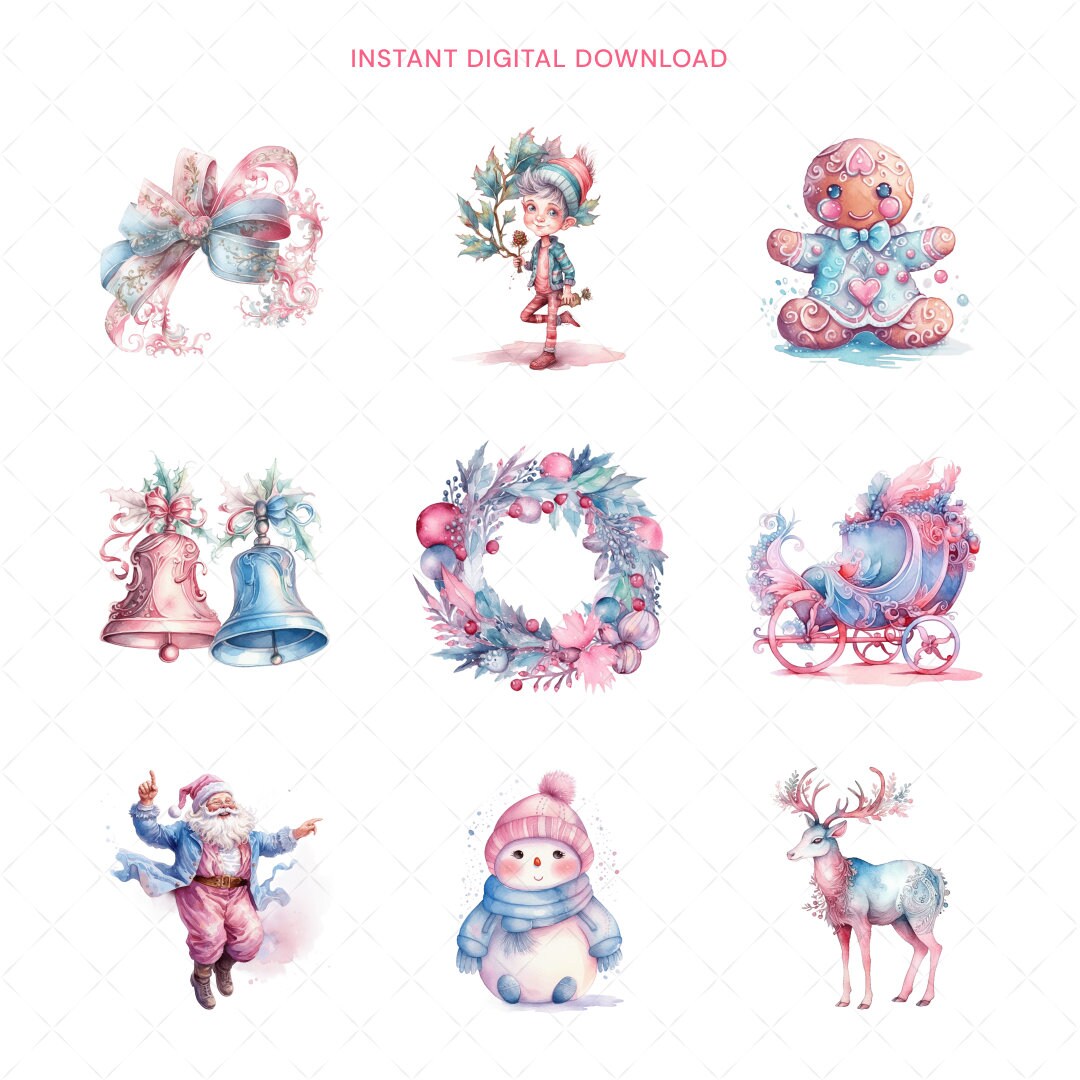 Pastel Christmas Clipart Cute Watercolor Santa (Instant Download) - Etsy