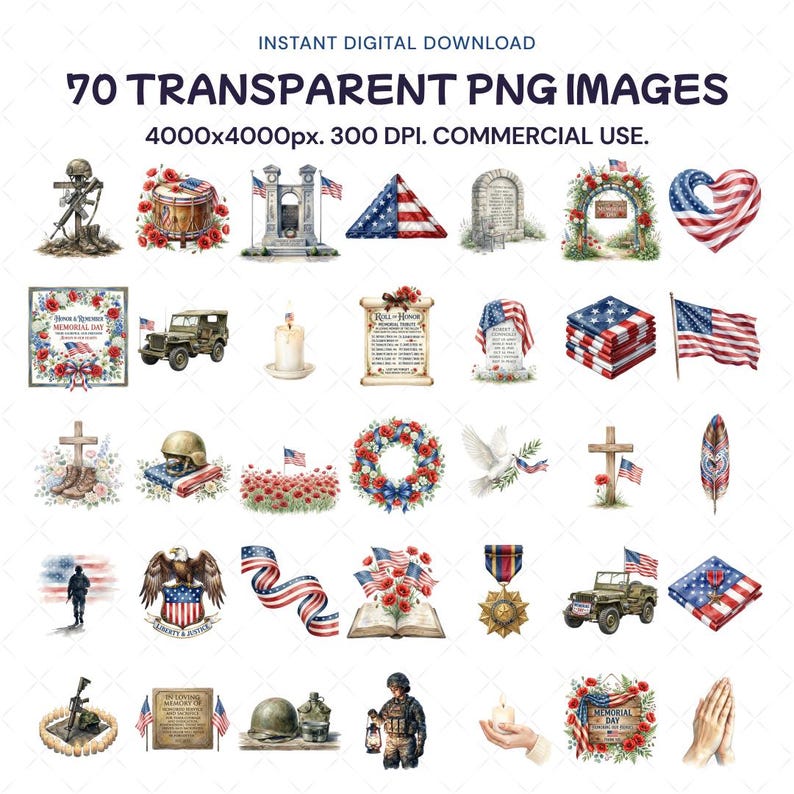 Memorial Day Clipart, Watercolor Veteran PNG, Patriotic Military ...