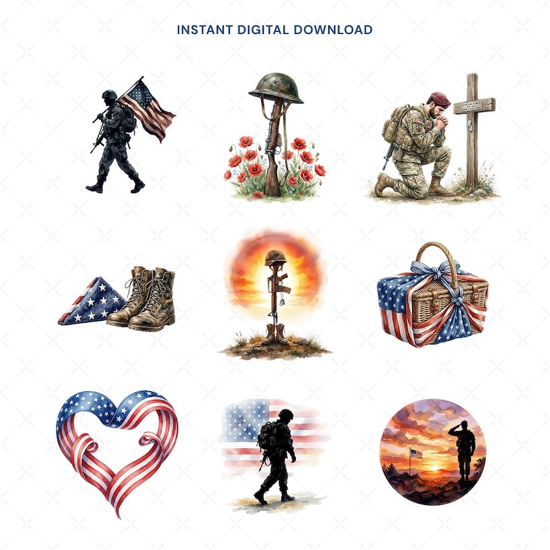Memorial Day Clipart, Watercolor Veteran PNG, Patriotic Military ...