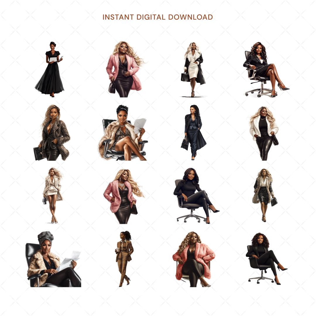 Black Lady Boss Clipart, Watercolor African American Cute Lass PNG ...