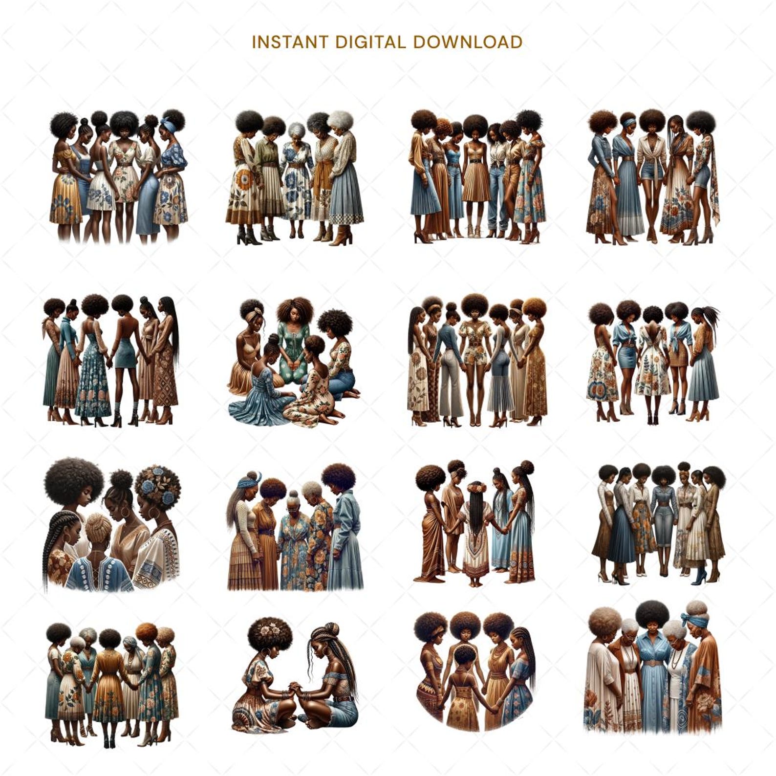 Praying Black Women Clipart, Watercolor African American Religious Girl Group PNG, Female ...