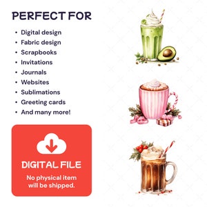 Watercolor Christmas Drink Clipart, Xmas Cocktail PNG Bundle, Festive ...