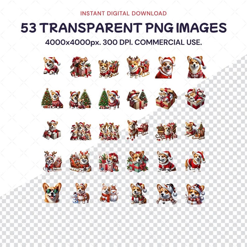 Christmas Corgi Clipart, Watercolor Cute Baby Dog PNG, Kawaii Pet Puppy ...