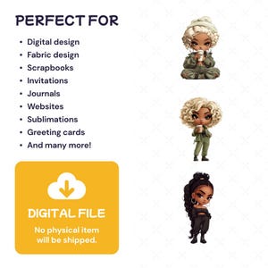 Chibi Black Women Clipart, Kawaii Watercolor African American PNG ...