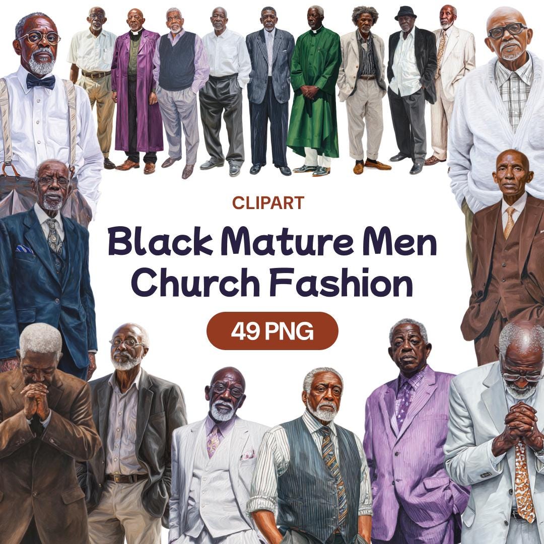 Black Mature Men Sunday Church Clipart, Watercolor African American ...