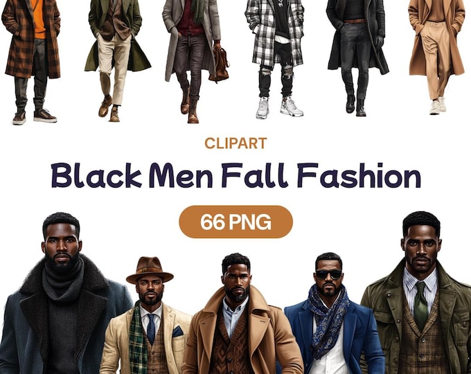 Black Men Autumn Fall Fashion Clipart, Stylish Watercolor African ...