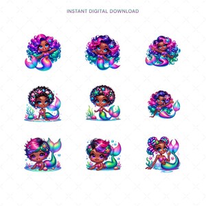 Chibi Black Mermaid Clipart, African American Siren PNG, Cute Little ...
