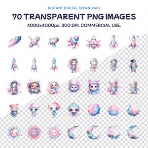 Pastel Outer Space Clipart, Cute Watercolor Stars Transparent PNG ...