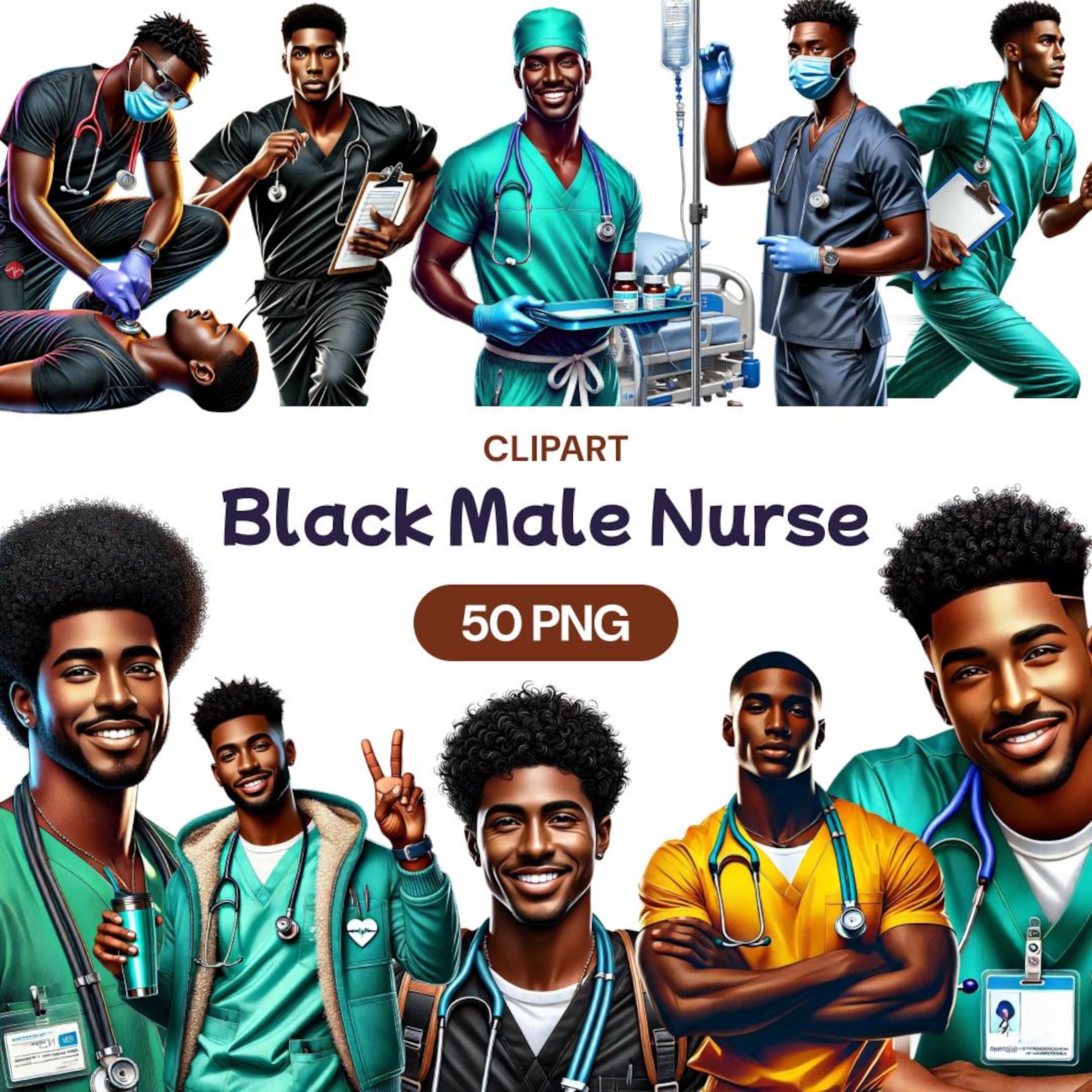 Black Male Nurse Clipart, Watercolor African American Medical ...