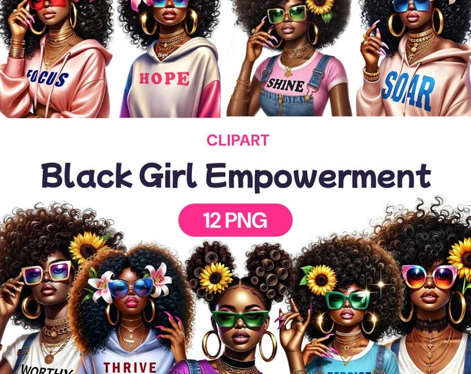 Black Women Empowerment Streetwear Clipart, Watercolor African American ...