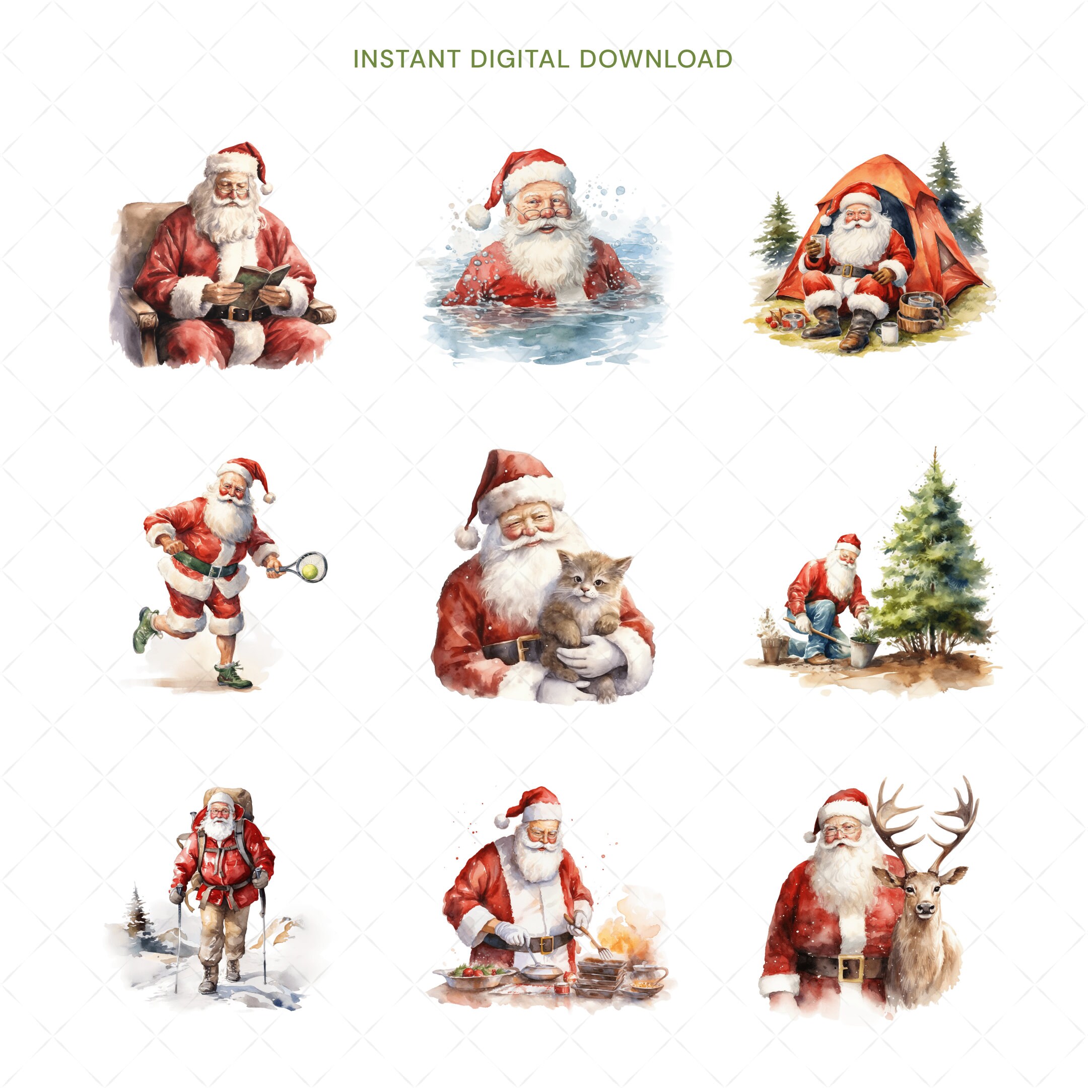 Watercolor Santa Claus Clipart Cute Christmas Smiling Father - Etsy