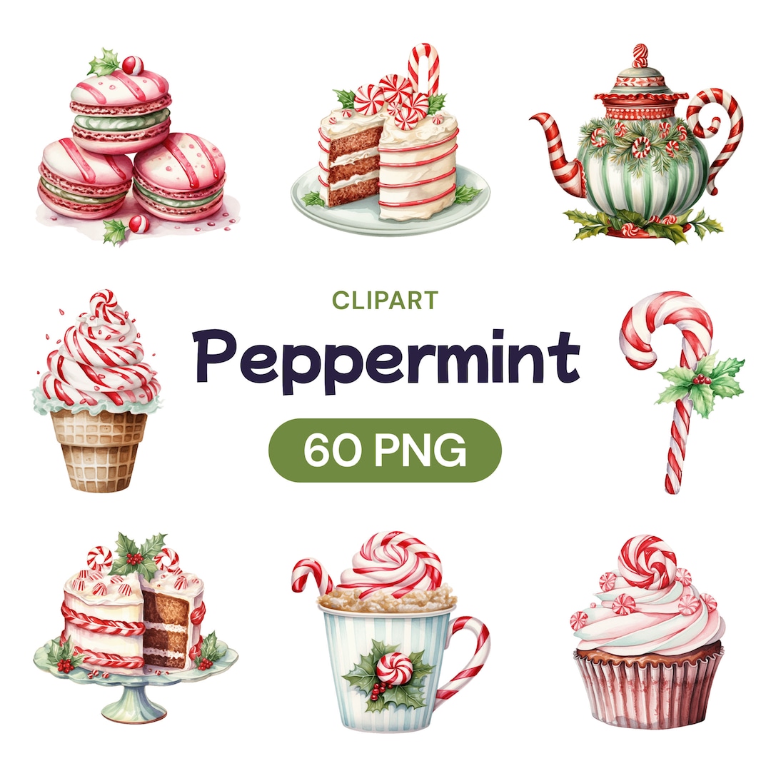 Watercolor Peppermint Clipart, Cute Christmas Candy Cane Bark ...