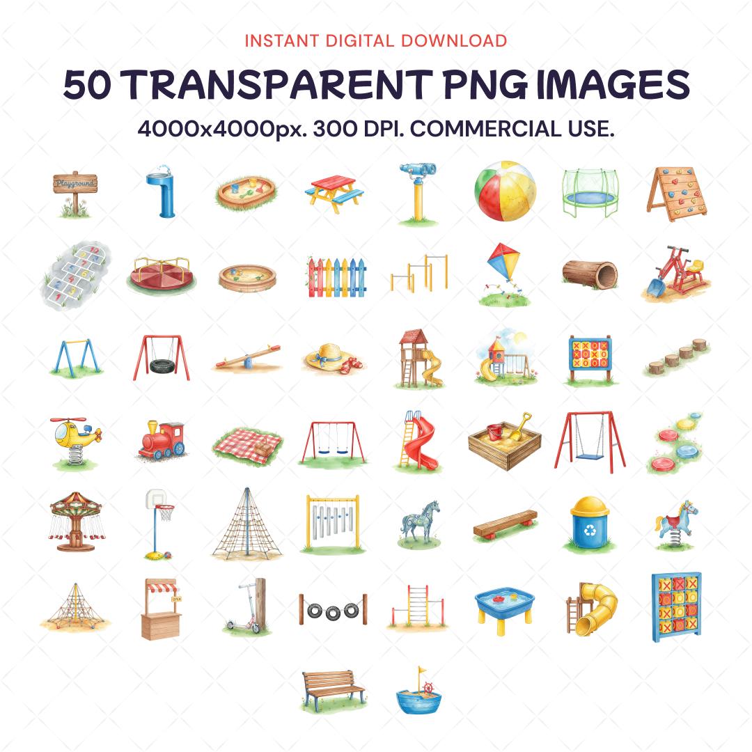 Playground Clipart, Watercolor Park PNG, Kids Recess Toy, Slide Swing ...