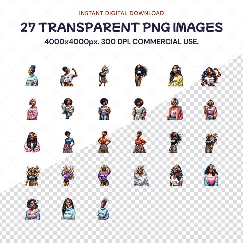Black Mature Women Empowerment Streetwear Clipart, Watercolor African ...