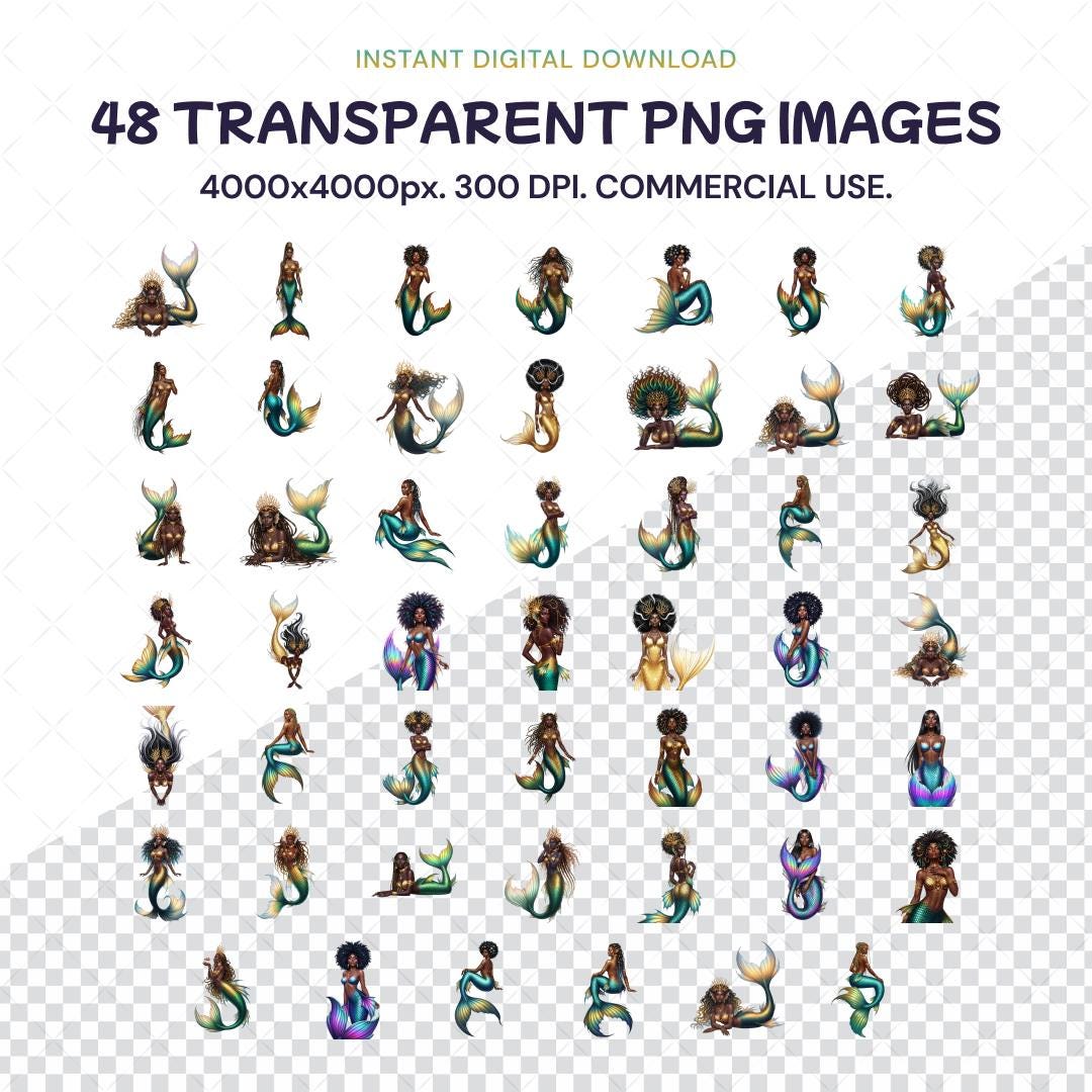 Black Mermaid PNG Clipart, Ethereal African American Siren, Stunning ...