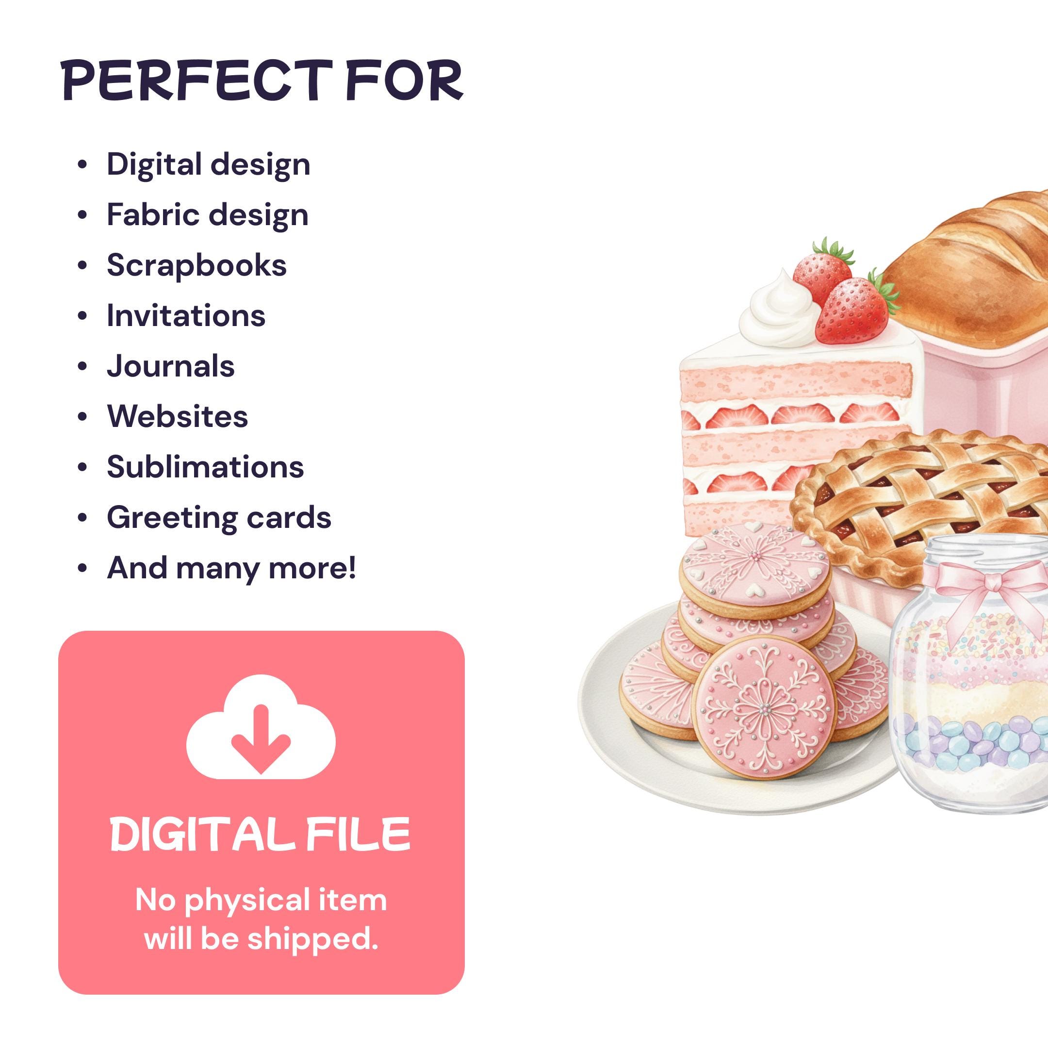 Pink Bakery Clipart, Watercolor Baking Tools PNG, Kitchen Utensil ...