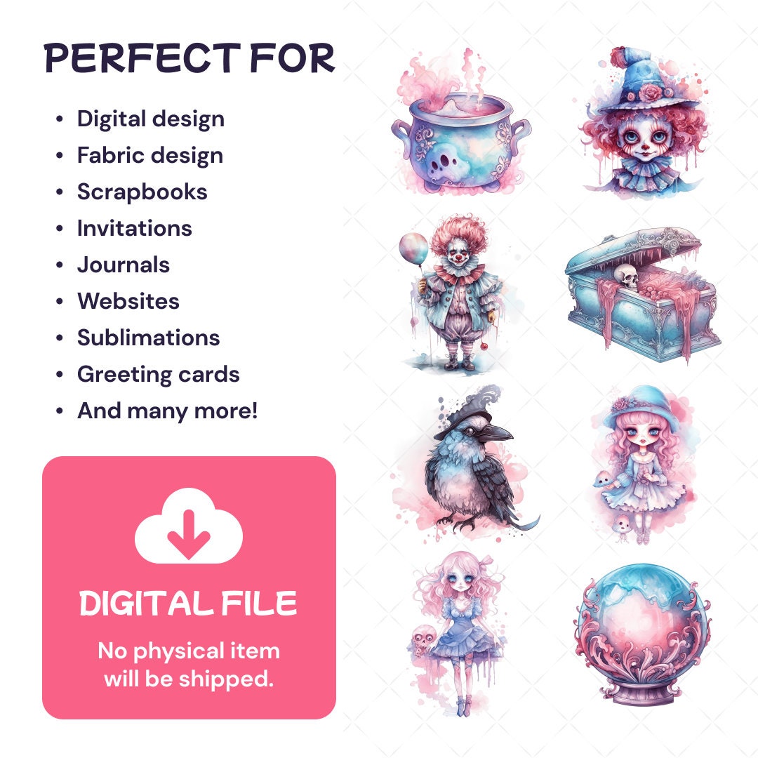 Pastel Halloween Clipart PNG, Cute Pastelloween Watercolor Bundle ...