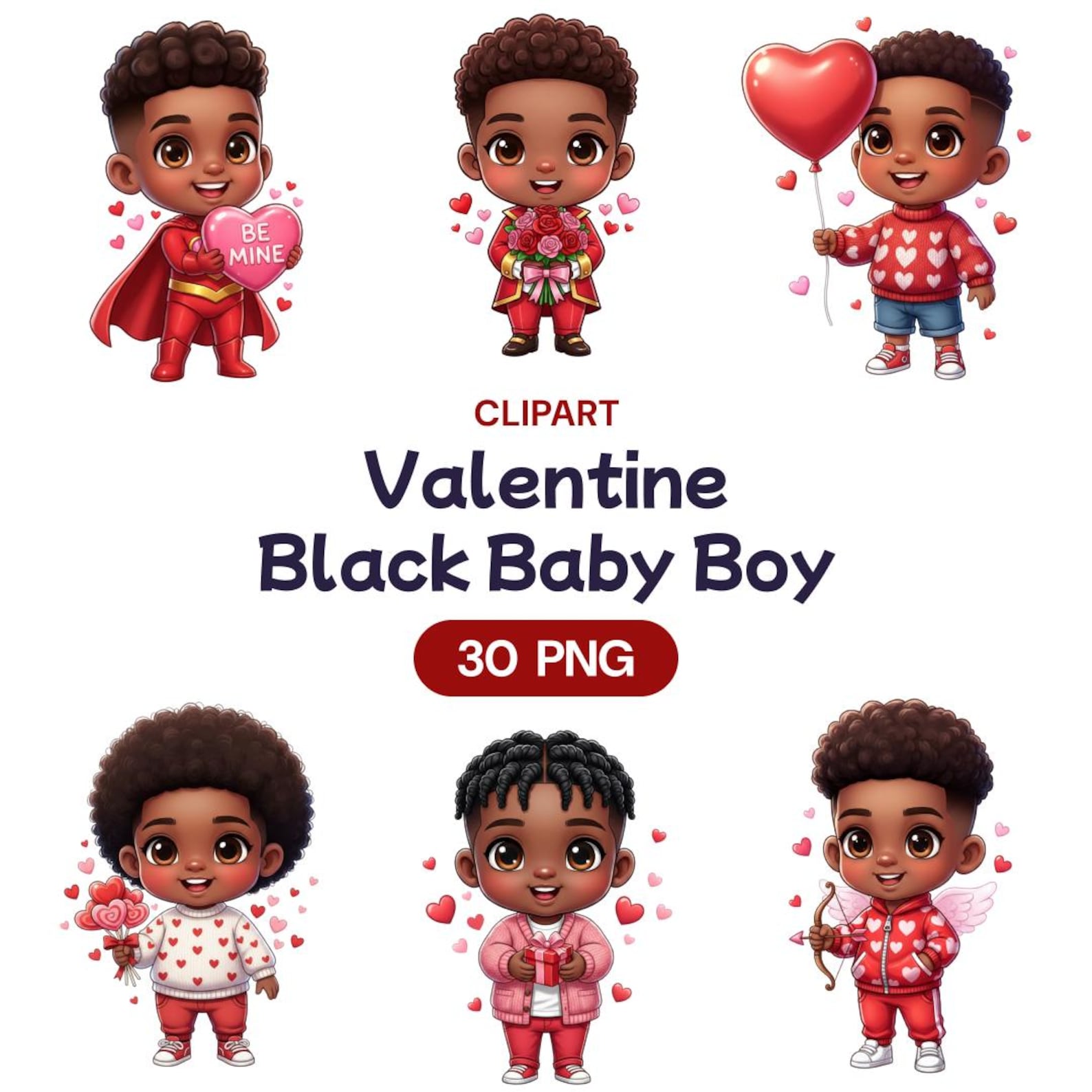 Valentine's Day Black Baby Boy Clipart, Cute African American Toddler ...