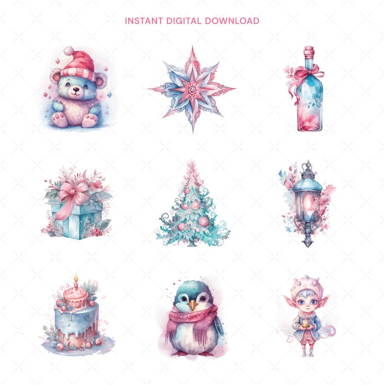 Pastel Christmas Clipart Cute Watercolor Santa (Instant Download) - Etsy