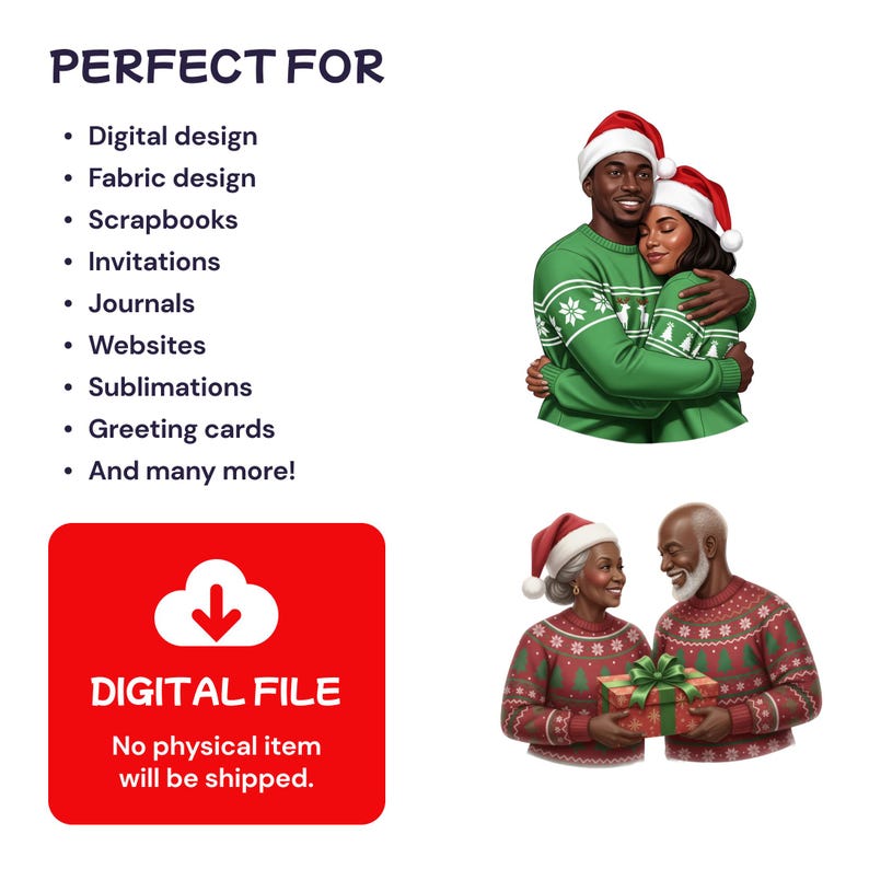 Black Family Christmas Clipart, African American First Xmas Eve Holiday ...