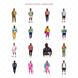 Black Men Summer Fashion Clipart, Stylish Watercolor African American ...