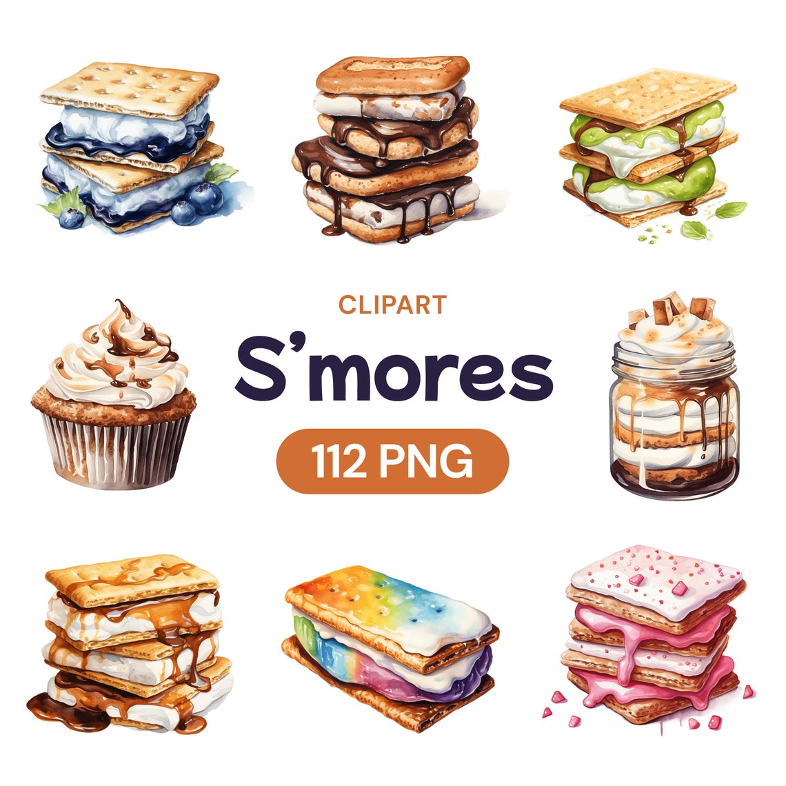 Smores Clipart, Watercolor Camping Food Transparent PNG Bundle ...