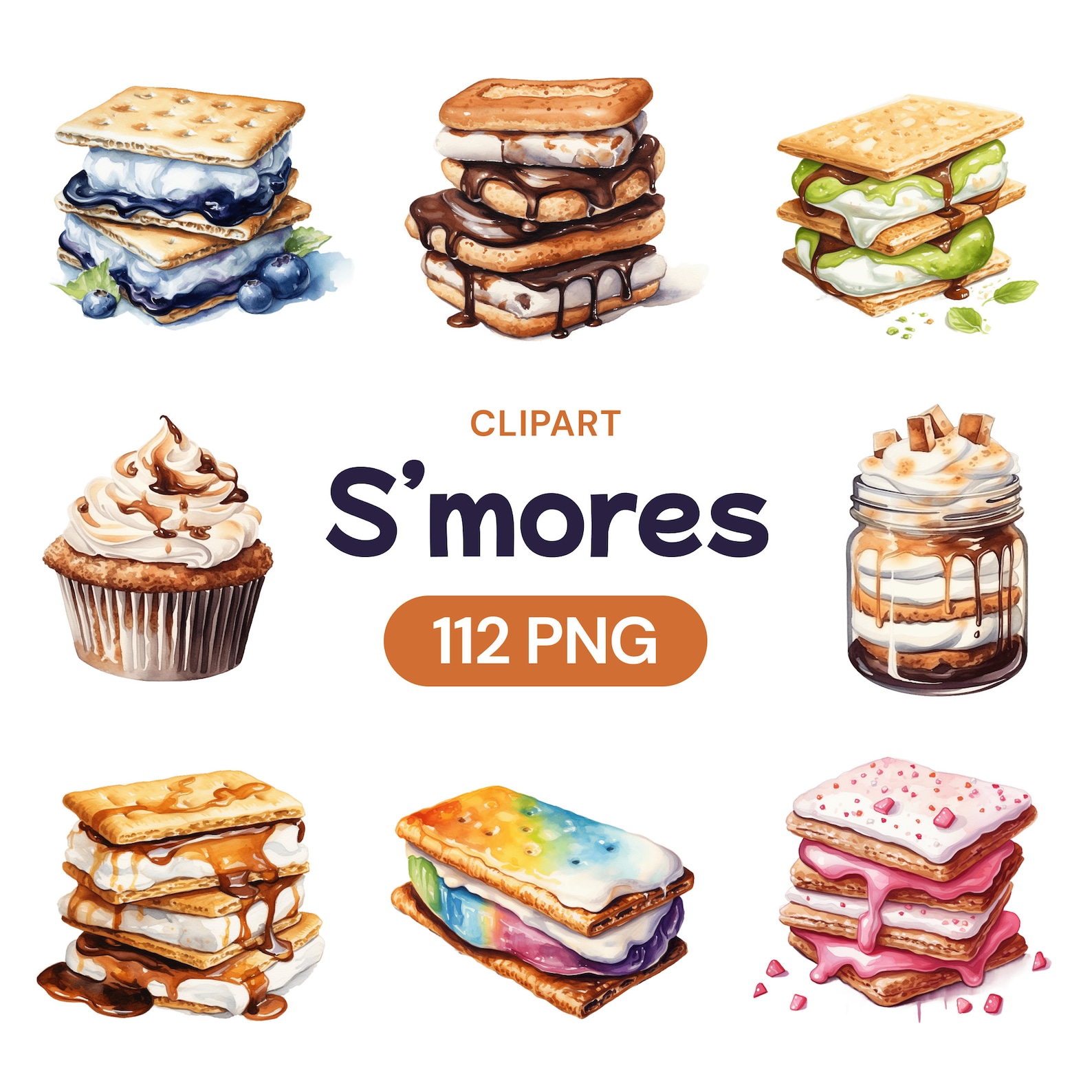 Smores Clipart, Watercolor Camping Food Transparent PNG Bundle ...