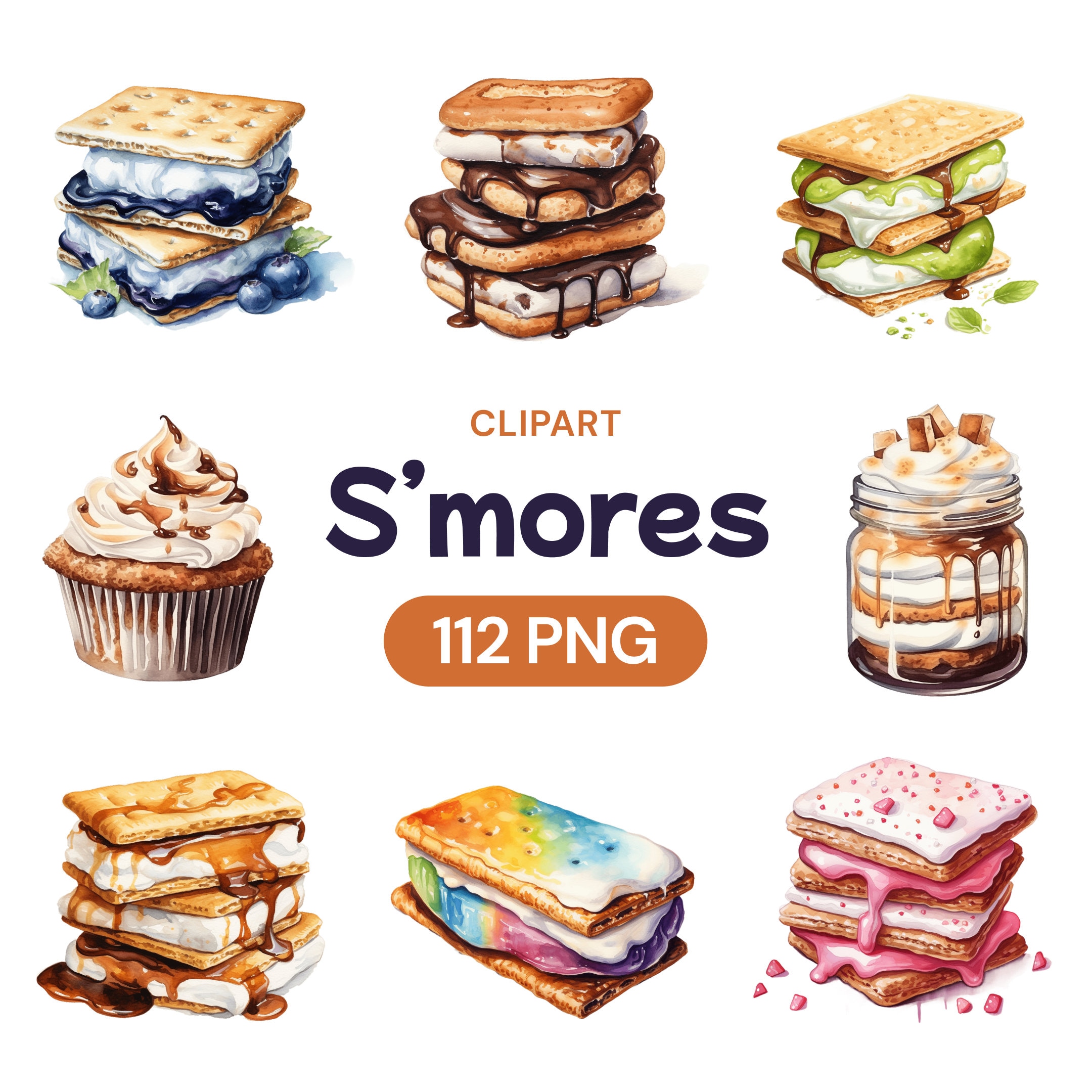 Smores Clipart, Watercolor Camping Food Transparent PNG Bundle ...