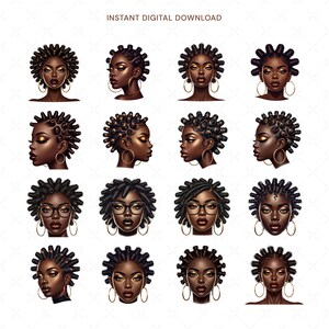 Black Female Bantu Knots Clipart, Watercolor African American Hairstyle ...