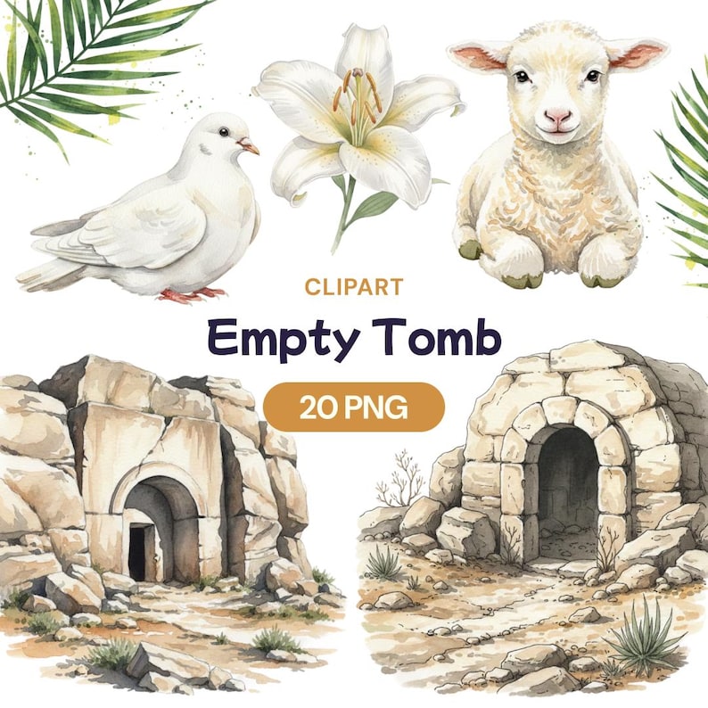 Empty Tomb Clipart, 20 Easter Resurrection PNG, Watercolor He is Risen ...